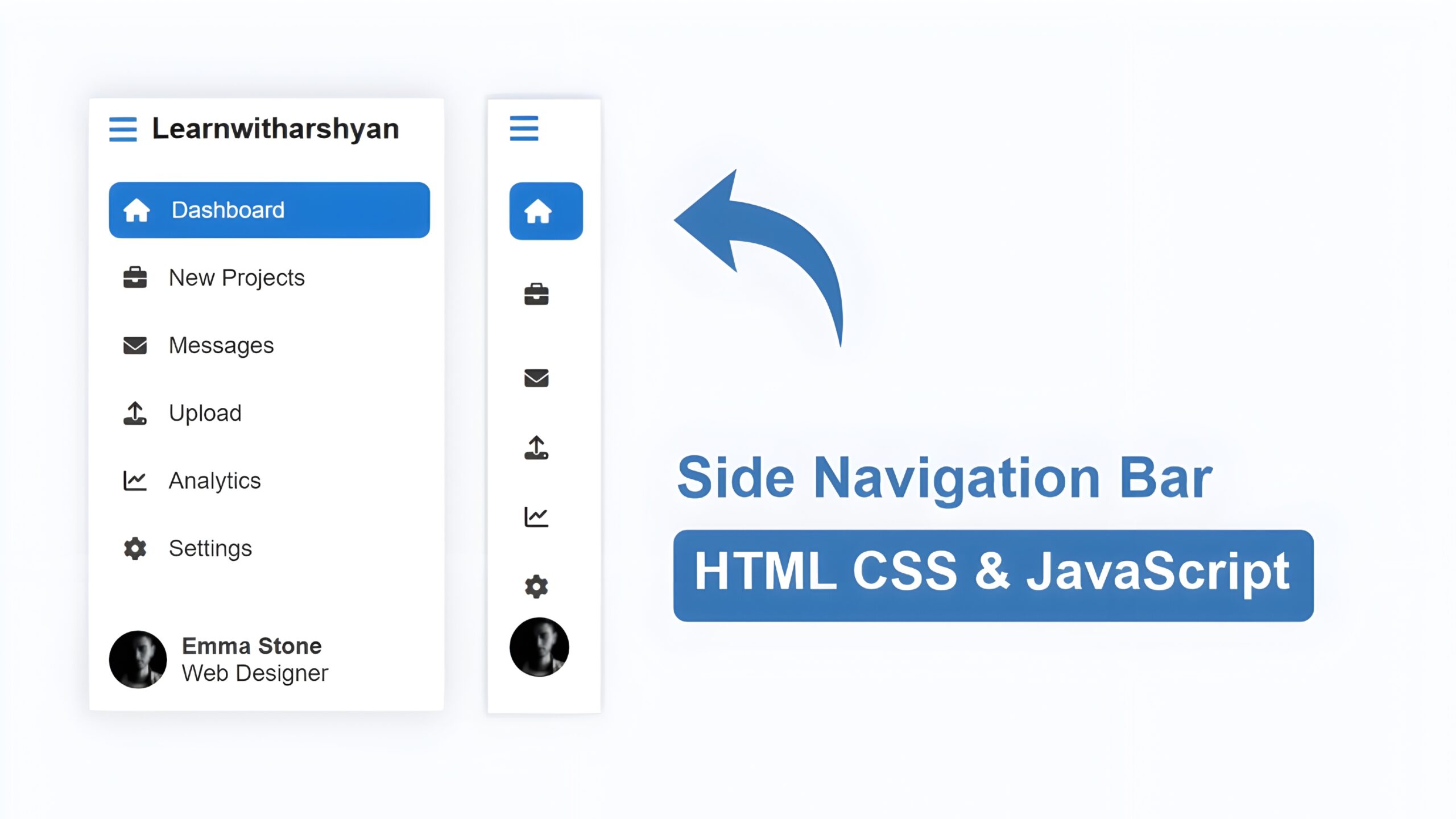 Hoverable + Toggle Sidebar Navigation HTML CSS JS - Learn With Arshyan